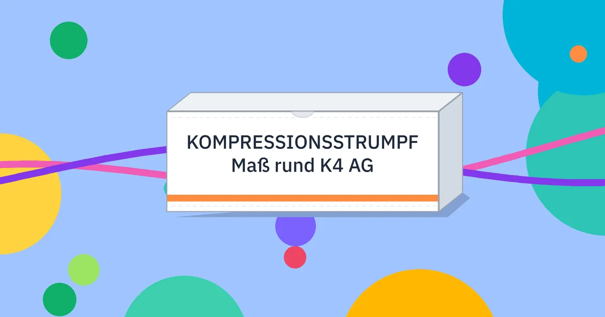 Symbolbild: Packung mit der Aufschrift KOMPRESSIONSSTRUMPF Maß rund K4 AG (PZN 04777493) – Verfügbarkeit und Bezug in Apotheken in Frankfurt am Main