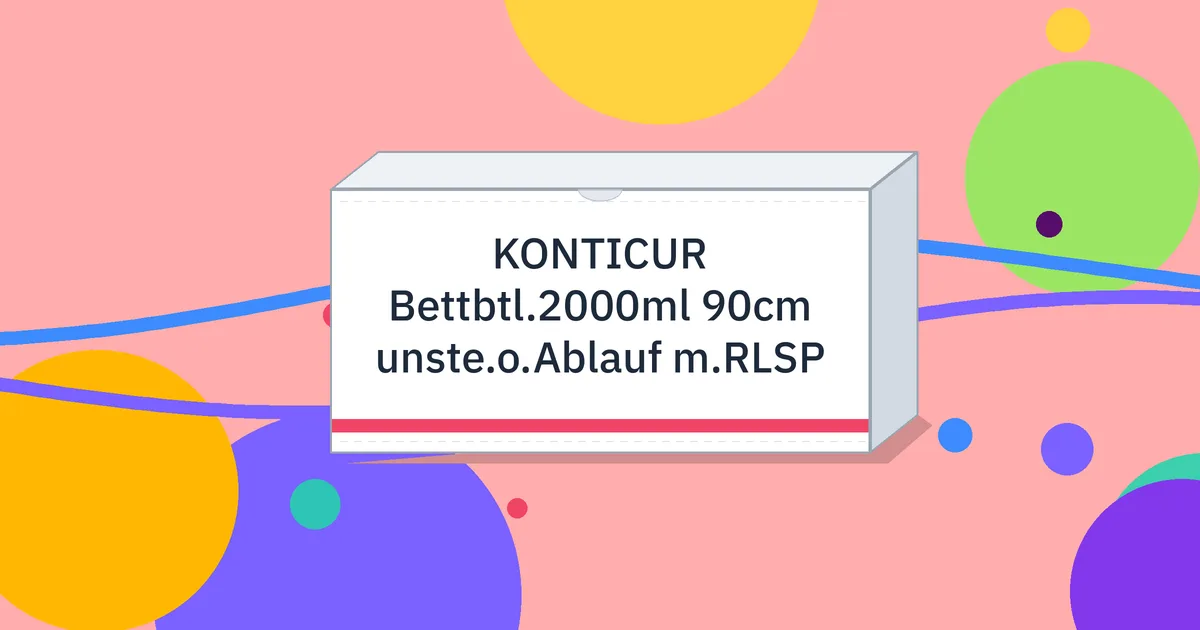 Symbolbild: Packung mit der Aufschrift KONTICUR Bettbtl.2000ml 90cm unste.o.Ablauf m.RLSP (PZN 13827994) – Verfügbarkeit und Bezug in Apotheken in Frankfurt am Main