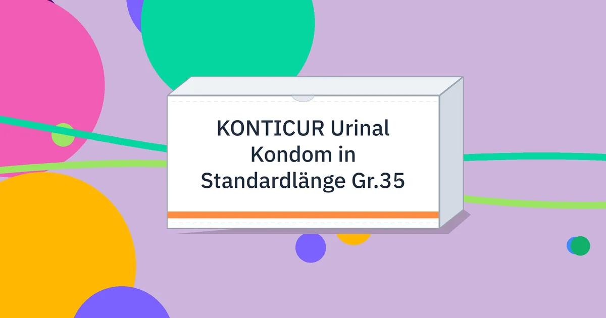 Symbolbild: Packung mit der Aufschrift KONTICUR Urinal Kondom in Standardlänge Gr.35 (PZN 12659359) – Verfügbarkeit und Bezug in Apotheken in Frankfurt am Main