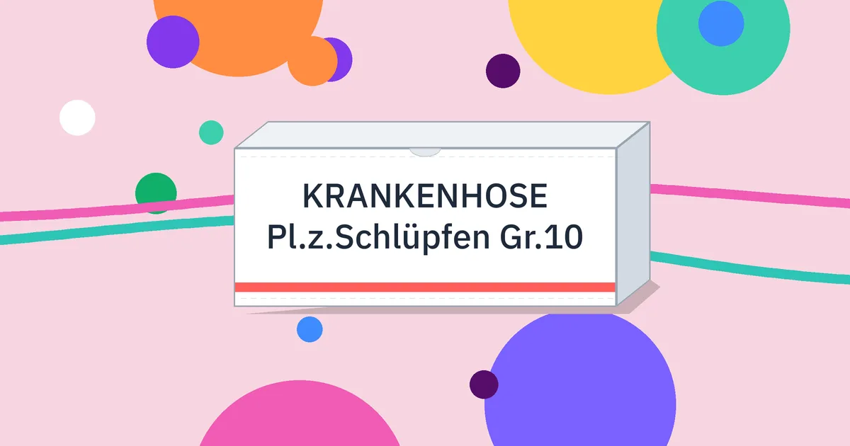 Symbolbild: Packung mit der Aufschrift KRANKENHOSE Pl.z.Schlüpfen Gr.10 (PZN 01979629) – Verfügbarkeit und Bezug in Apotheken in Frankfurt am Main