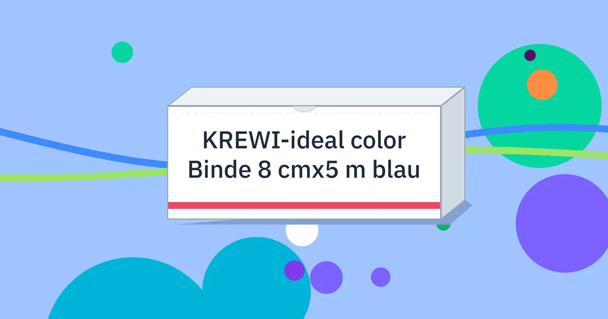 Symbolbild: Packung mit der Aufschrift KREWI-ideal color Binde 8 cmx5 m blau (PZN 17301119) – Verfügbarkeit und Bezug in Apotheken in Frankfurt am Main