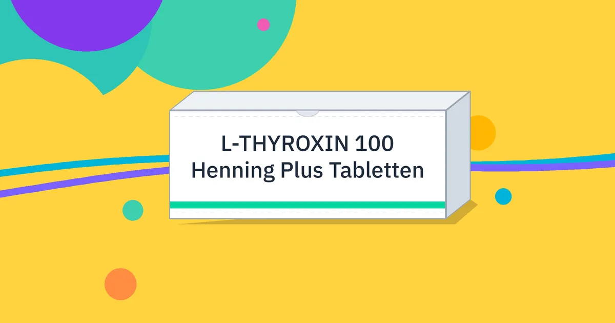 Symbolbild: Packung mit der Aufschrift L-THYROXIN 100 Henning Plus Tabletten (PZN 03343700) – Verfügbarkeit und Bezug in Apotheken in Frankfurt am Main