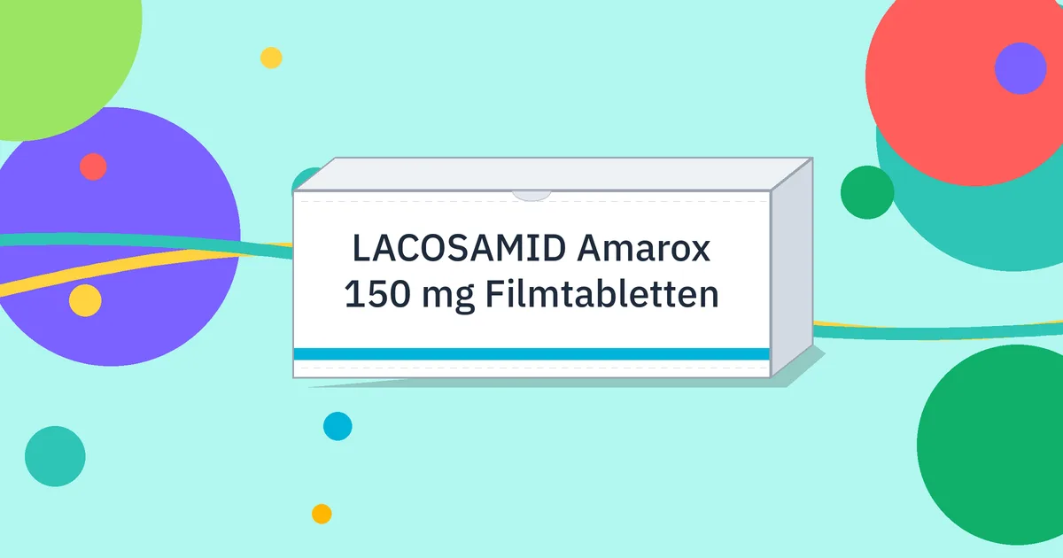 Symbolbild: Packung mit der Aufschrift LACOSAMID Amarox 150 mg Filmtabletten (PZN 18138489) – Verfügbarkeit und Bezug in Apotheken in Frankfurt am Main