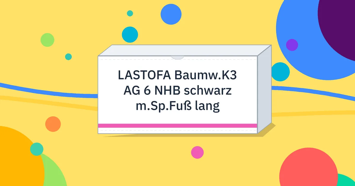Symbolbild: Packung mit der Aufschrift LASTOFA Baumw.K3 AG 6 NHB schwarz m.Sp.Fuß lang (PZN 01954380) – Verfügbarkeit und Bezug in Apotheken in Frankfurt am Main