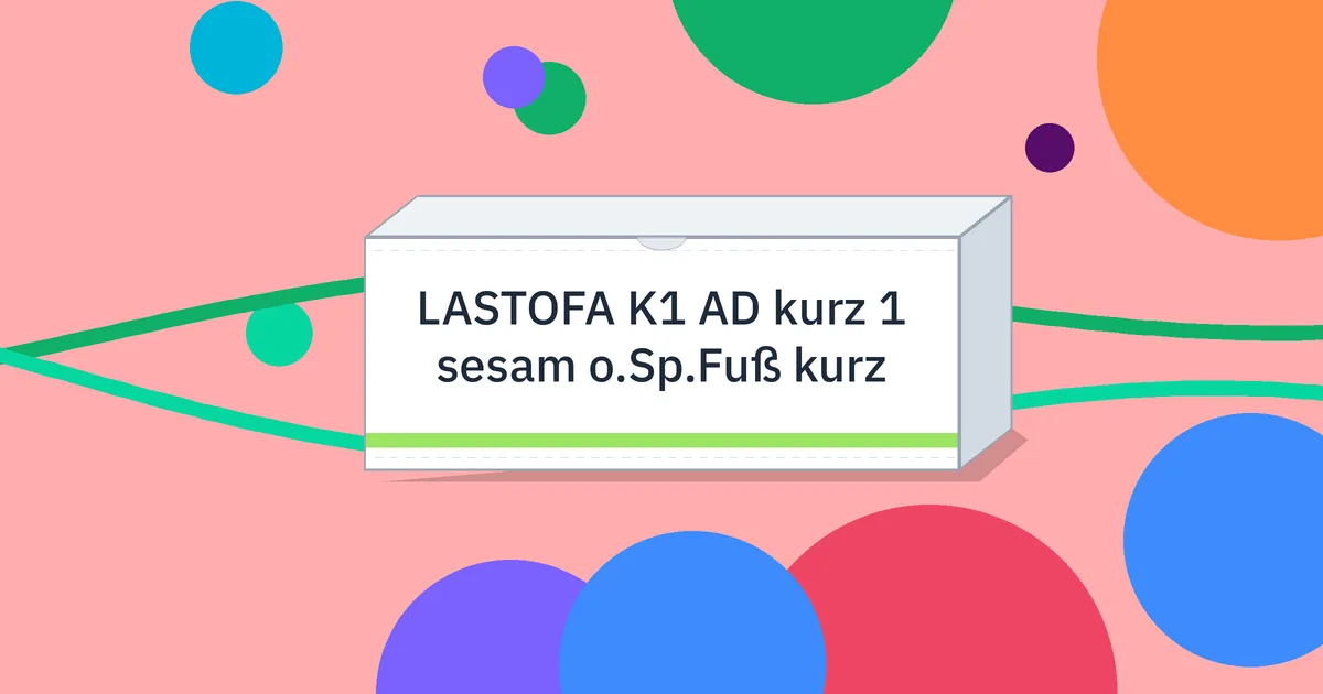 Symbolbild: Packung mit der Aufschrift LASTOFA K1 AD kurz 1 sesam o.Sp.Fuß kurz (PZN 13786456) – Verfügbarkeit und Bezug in Apotheken in Frankfurt am Main