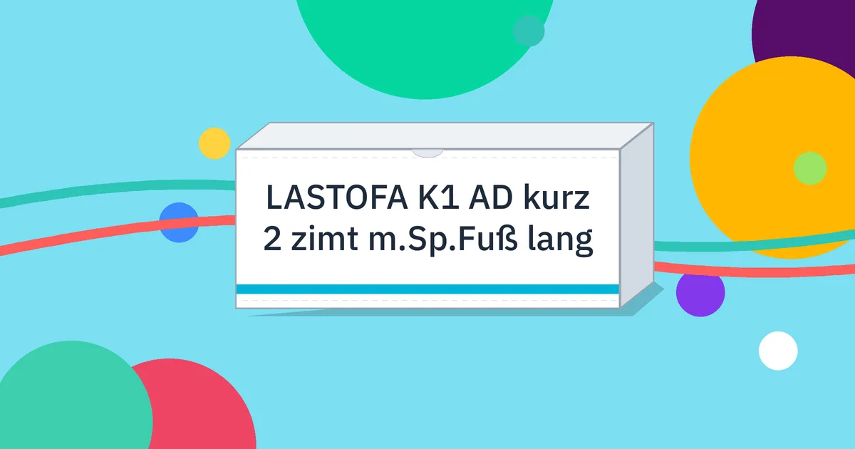 Symbolbild: Packung mit der Aufschrift LASTOFA K1 AD kurz 2 zimt m.Sp.Fuß lang (PZN 13786634) – Verfügbarkeit und Bezug in Apotheken in Frankfurt am Main