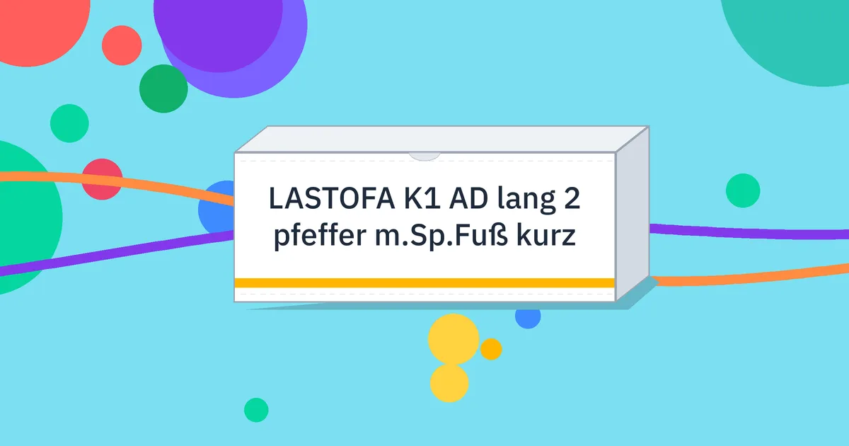 Symbolbild: Packung mit der Aufschrift LASTOFA K1 AD lang 2 pfeffer m.Sp.Fuß kurz (PZN 13786829) – Verfügbarkeit und Bezug in Apotheken in Frankfurt am Main