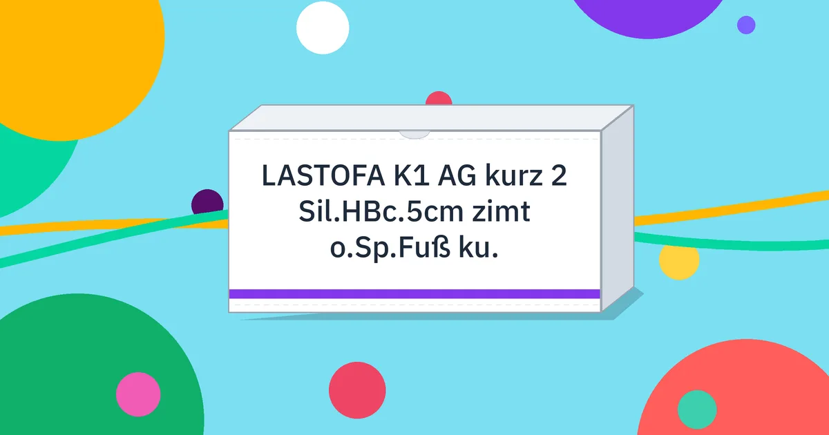 Symbolbild: Packung mit der Aufschrift LASTOFA K1 AG kurz 2 Sil.HBc.5cm zimt o.Sp.Fuß ku. (PZN 13789874) – Verfügbarkeit und Bezug in Apotheken in Frankfurt am Main