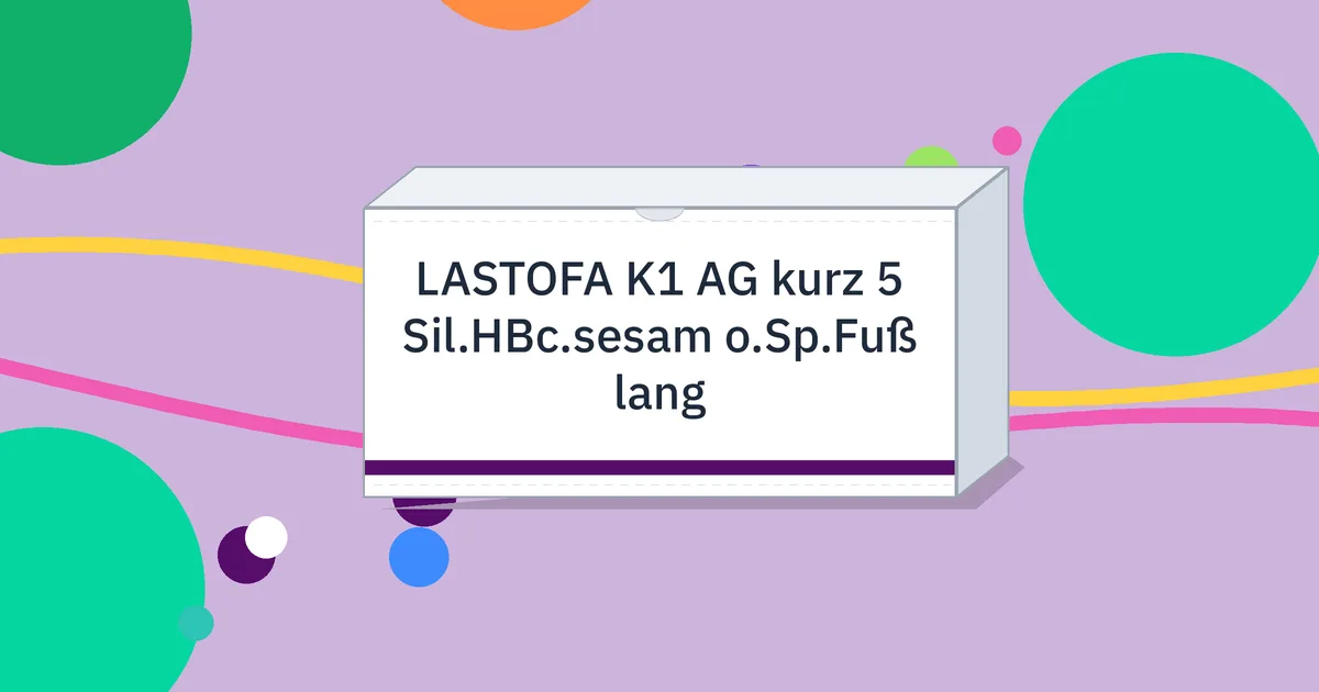 Symbolbild: Packung mit der Aufschrift LASTOFA K1 AG kurz 5 Sil.HBc.sesam o.Sp.Fuß lang (PZN 14148841) – Verfügbarkeit und Bezug in Apotheken in Frankfurt am Main