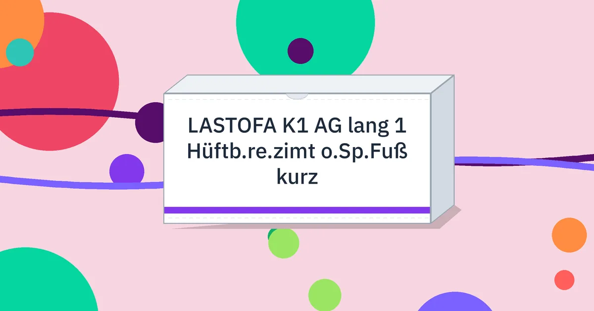 Symbolbild: Packung mit der Aufschrift LASTOFA K1 AG lang 1 Hüftb.re.zimt o.Sp.Fuß kurz (PZN 13797282) – Verfügbarkeit und Bezug in Apotheken in Frankfurt am Main