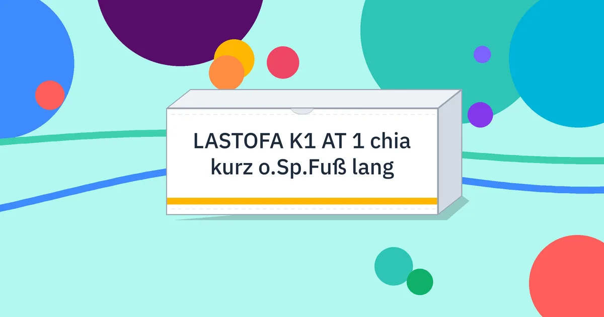 Symbolbild: Packung mit der Aufschrift LASTOFA K1 AT 1 chia kurz o.Sp.Fuß lang (PZN 14150602) – Verfügbarkeit und Bezug in Apotheken in Frankfurt am Main
