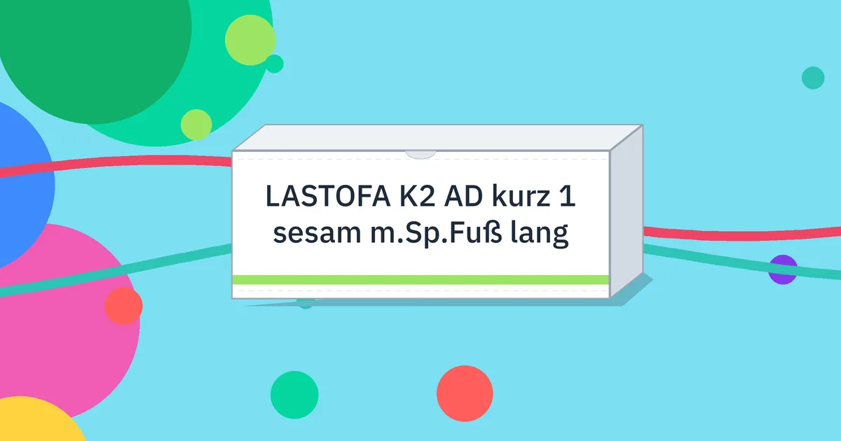 Symbolbild: Packung mit der Aufschrift LASTOFA K2 AD kurz 1 sesam m.Sp.Fuß lang (PZN 13799631) – Verfügbarkeit und Bezug in Apotheken in Frankfurt am Main