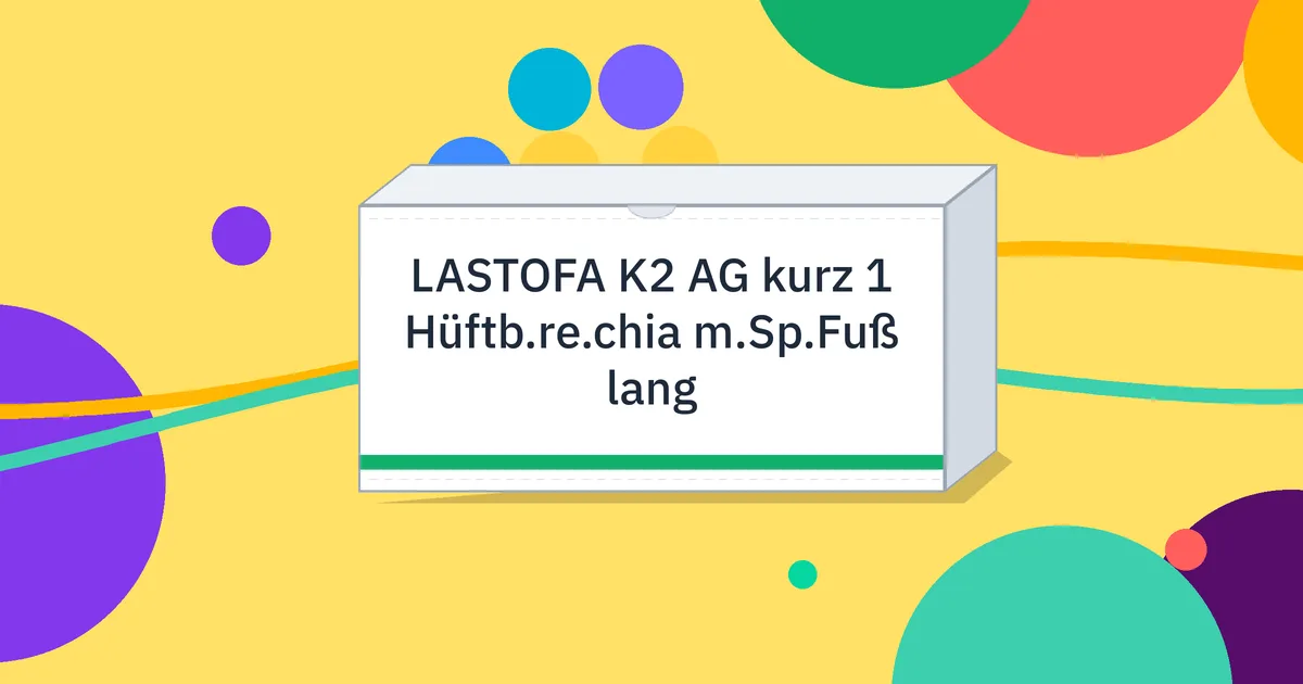 Symbolbild: Packung mit der Aufschrift LASTOFA K2 AG kurz 1 Hüftb.re.chia m.Sp.Fuß lang (PZN 13810396) – Verfügbarkeit und Bezug in Apotheken in Frankfurt am Main