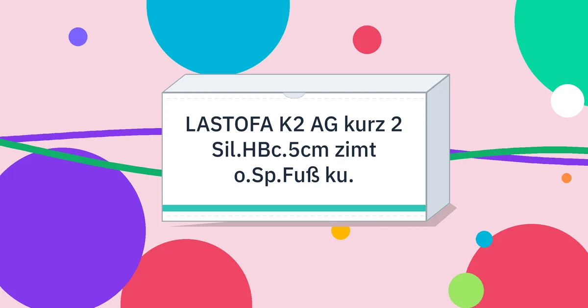 Symbolbild: Packung mit der Aufschrift LASTOFA K2 AG kurz 2 Sil.HBc.5cm zimt o.Sp.Fuß ku. (PZN 13803083) – Verfügbarkeit und Bezug in Apotheken in Frankfurt am Main