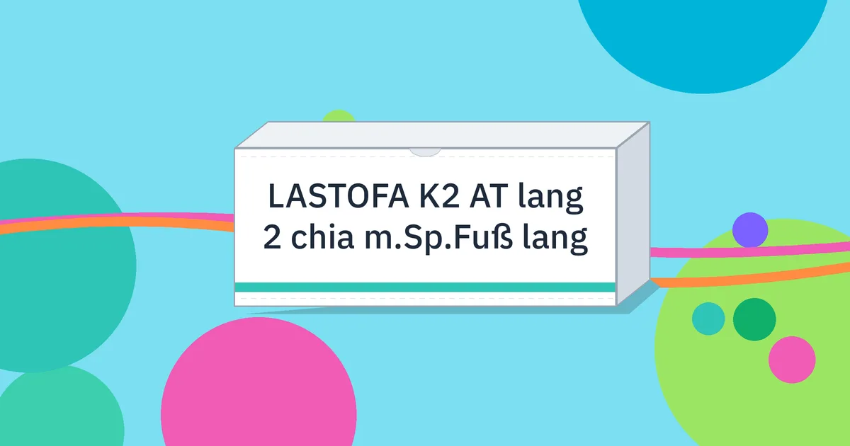 Symbolbild: Packung mit der Aufschrift LASTOFA K2 AT lang 2 chia m.Sp.Fuß lang (PZN 13808519) – Verfügbarkeit und Bezug in Apotheken in Frankfurt am Main