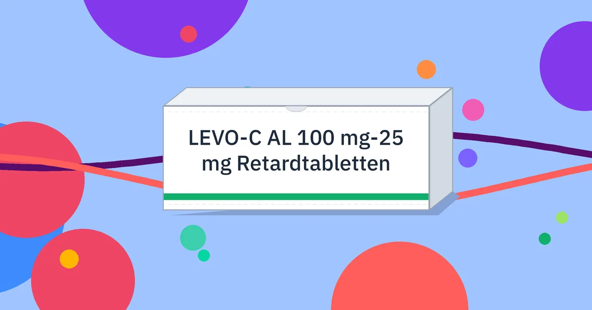 Symbolbild: Packung mit der Aufschrift LEVO-C AL 100 mg-25 mg Retardtabletten (PZN 00183880) – Verfügbarkeit und Bezug in Apotheken in Frankfurt am Main