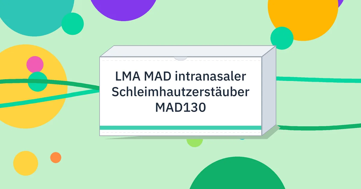 Symbolbild: Packung mit der Aufschrift LMA MAD intranasaler Schleimhautzerstäuber MAD130 (PZN 10850797) – Verfügbarkeit und Bezug in Apotheken in Frankfurt am Main