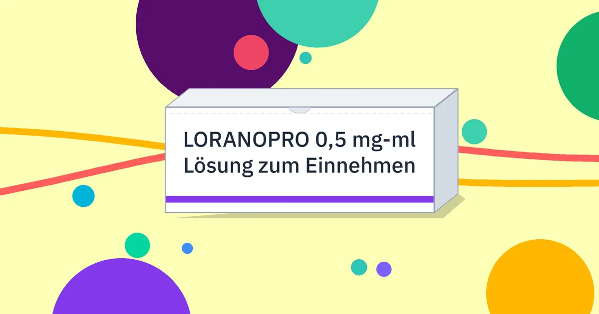 Symbolbild: Packung mit der Aufschrift LORANOPRO 0,5 mg-ml Lösung zum Einnehmen (PZN 10090211) – Verfügbarkeit und Bezug in Apotheken in Frankfurt am Main