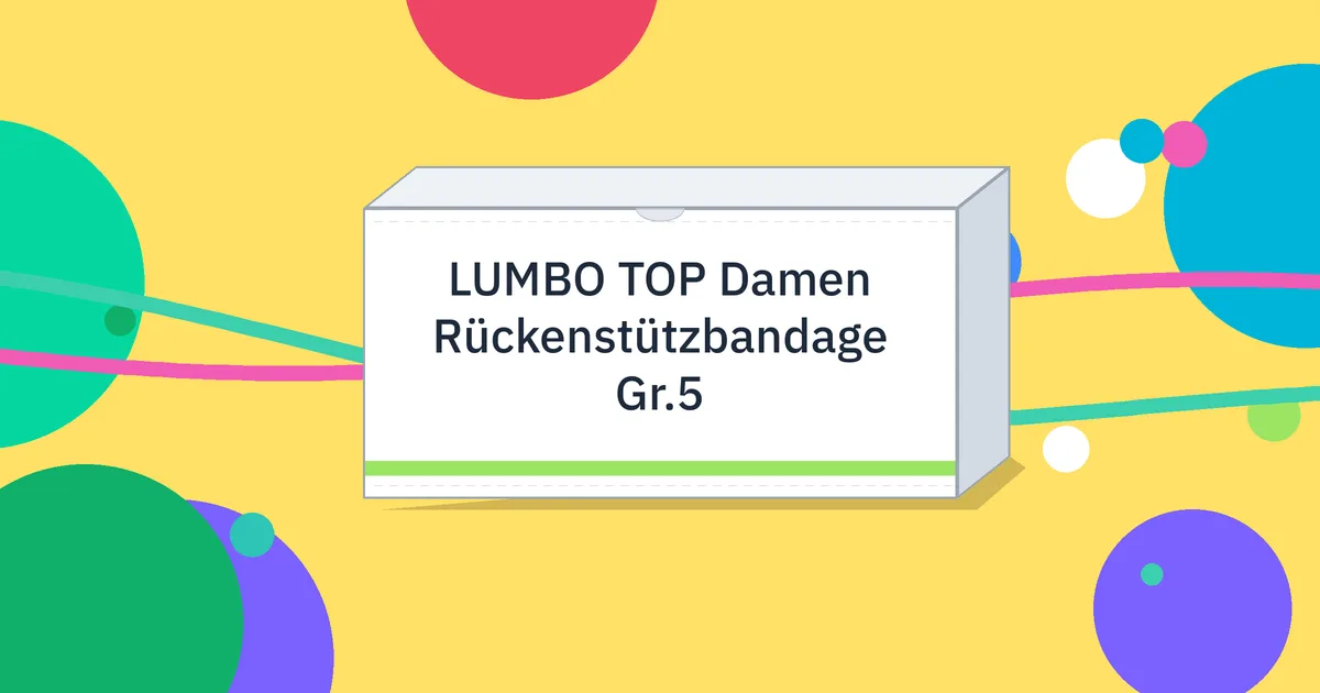 Symbolbild: Packung mit der Aufschrift LUMBO TOP Damen Rückenstützbandage Gr.5 (PZN 05045527) – Verfügbarkeit und Bezug in Apotheken in Frankfurt am Main