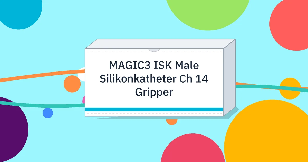 Symbolbild: Packung mit der Aufschrift MAGIC3 ISK Male Silikonkatheter Ch 14 Gripper (PZN 09485499) – Verfügbarkeit und Bezug in Apotheken in Frankfurt am Main