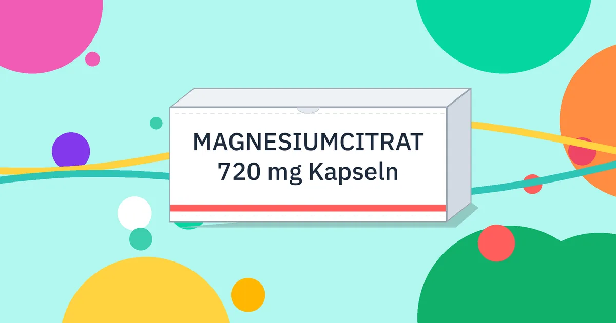 Symbolbild: Packung mit der Aufschrift MAGNESIUMCITRAT 720 mg Kapseln (PZN 15737611) – Verfügbarkeit und Bezug in Apotheken in Frankfurt am Main