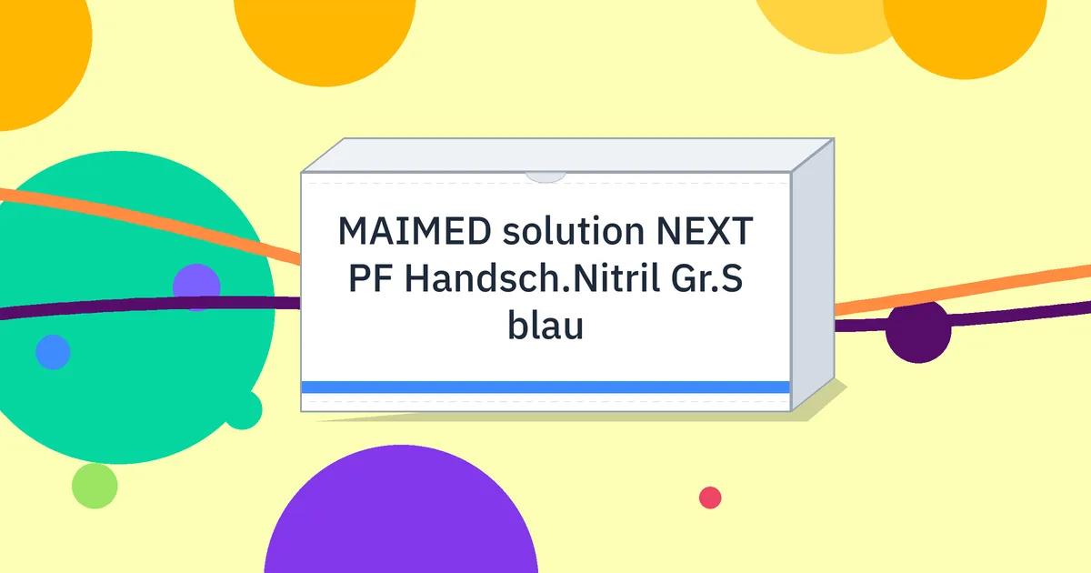 Symbolbild: Packung mit der Aufschrift MAIMED solution NEXT PF Handsch.Nitril Gr.S blau (PZN 10308153) – Verfügbarkeit und Bezug in Apotheken in Frankfurt am Main