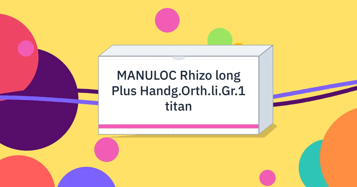 Symbolbild: Packung mit der Aufschrift MANULOC Rhizo long Plus Handg.Orth.li.Gr.1 titan (PZN 11639627) – Verfügbarkeit und Bezug in Apotheken in Frankfurt am Main
