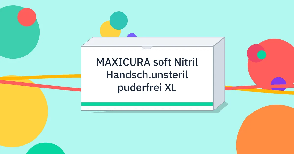 Symbolbild: Packung mit der Aufschrift MAXICURA soft Nitril Handsch.unsteril puderfrei XL (PZN 20306178) – Verfügbarkeit und Bezug in Apotheken in Frankfurt am Main