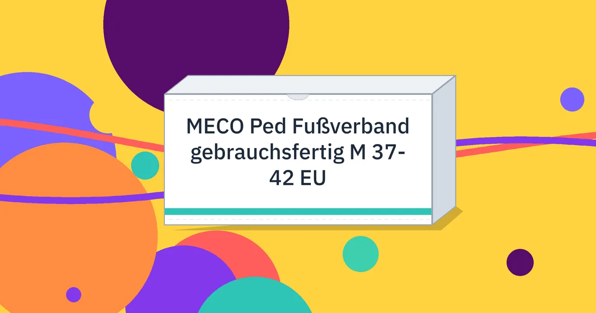 Symbolbild: Packung mit der Aufschrift MECO Ped Fußverband gebrauchsfertig M 37-42 EU (PZN 20130035) – Verfügbarkeit und Bezug in Apotheken in Frankfurt am Main