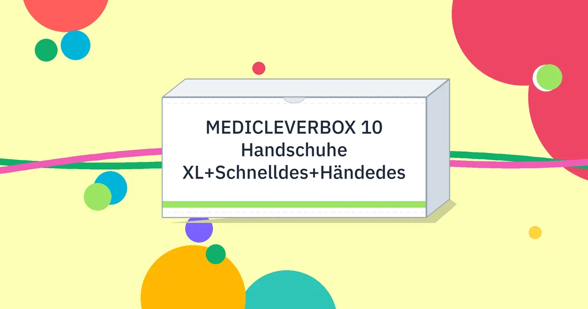 Symbolbild: Packung mit der Aufschrift MEDICLEVERBOX 10 Handschuhe XL+Schnelldes+Händedes (PZN 19053453) – Verfügbarkeit und Bezug in Apotheken in Frankfurt am Main