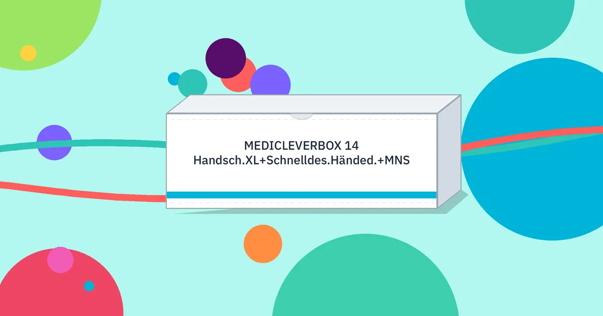 Symbolbild: Packung mit der Aufschrift MEDICLEVERBOX 14 Handsch.XL+Schnelldes.Händed.+MNS (PZN 19053507) – Verfügbarkeit und Bezug in Apotheken in Frankfurt am Main