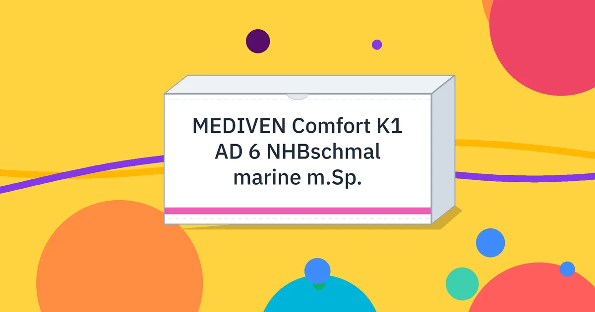 Symbolbild: Packung mit der Aufschrift MEDIVEN Comfort K1 AD 6 NHBschmal marine m.Sp. (PZN 14562291) – Verfügbarkeit und Bezug in Apotheken in Frankfurt am Main