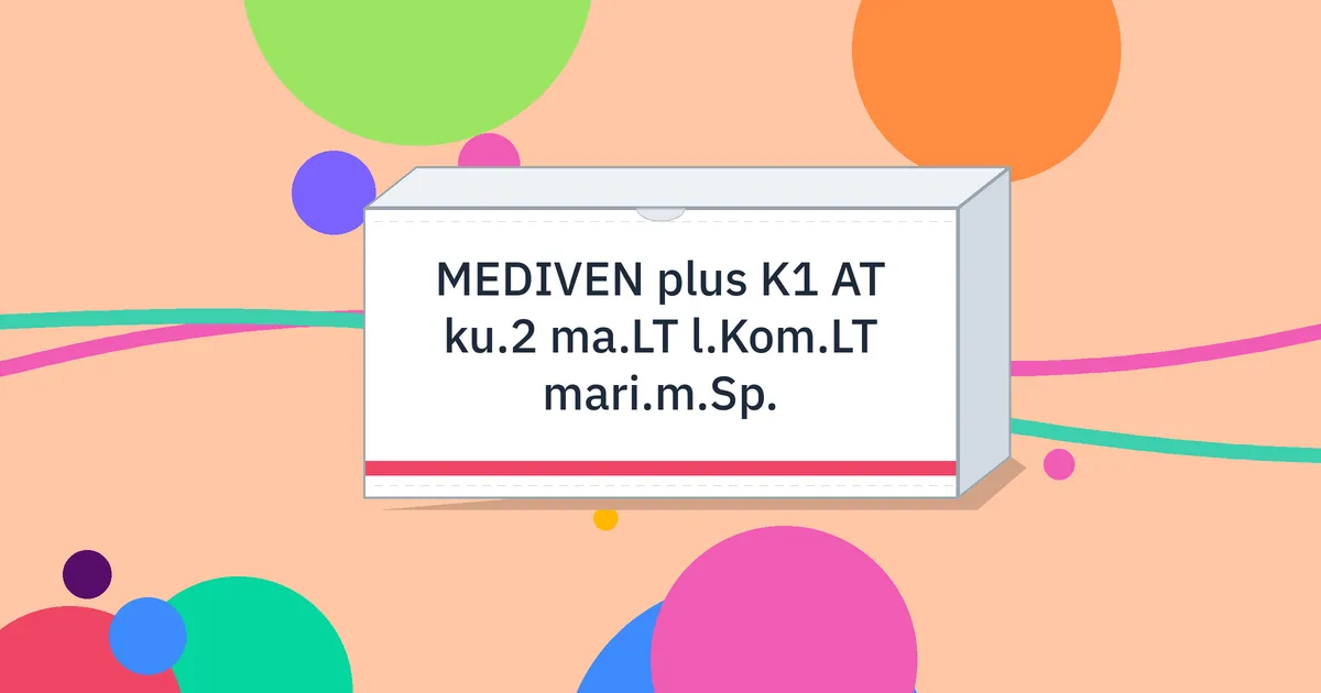 Symbolbild: Packung mit der Aufschrift MEDIVEN plus K1 AT ku.2 ma.LT l.Kom.LT mari.m.Sp. (PZN 15071282) – Verfügbarkeit und Bezug in Apotheken in Frankfurt am Main