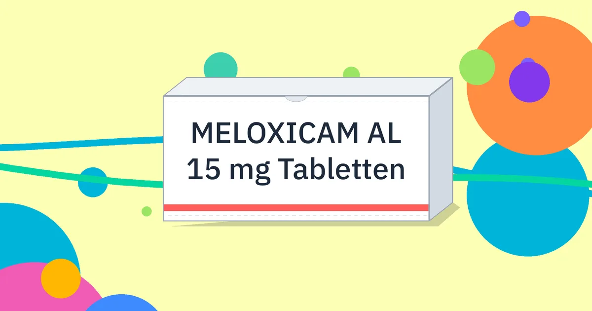 Symbolbild: Packung mit der Aufschrift MELOXICAM AL 15 mg Tabletten (PZN 01084335) – Verfügbarkeit und Bezug in Apotheken in Frankfurt am Main