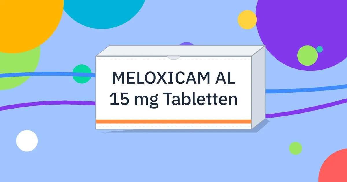 Symbolbild: Packung mit der Aufschrift MELOXICAM AL 15 mg Tabletten (PZN 01084329) – Verfügbarkeit und Bezug in Apotheken in Frankfurt am Main