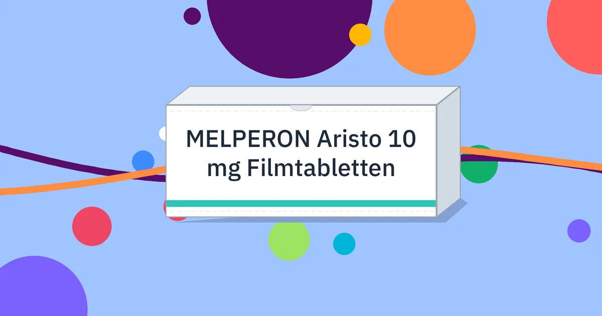 Symbolbild: Packung mit der Aufschrift MELPERON Aristo 10 mg Filmtabletten (PZN 09491324) – Verfügbarkeit und Bezug in Apotheken in Frankfurt am Main