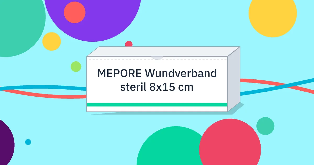 Symbolbild: Packung mit der Aufschrift MEPORE Wundverband steril 8x15 cm (PZN 12978805) – Verfügbarkeit und Bezug in Apotheken in Frankfurt am Main