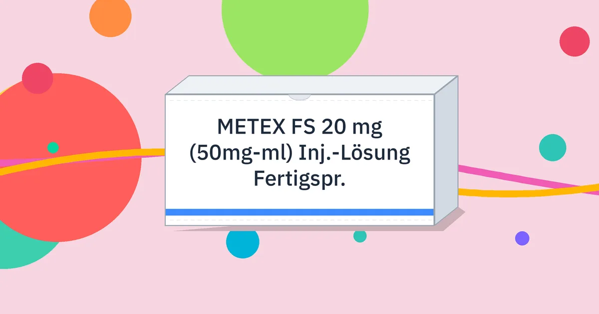 Symbolbild: Packung mit der Aufschrift METEX FS 20 mg (50mg-ml) Inj.-Lösung Fertigspr. (PZN 17880146) – Verfügbarkeit und Bezug in Apotheken in Frankfurt am Main