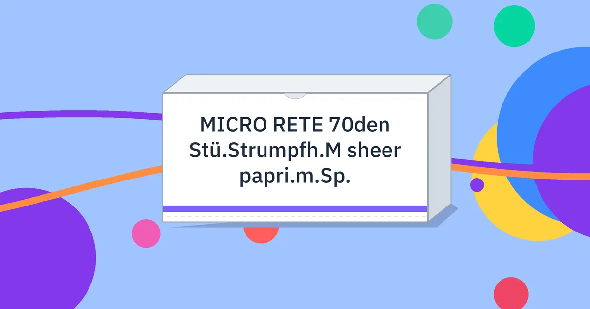 Symbolbild: Packung mit der Aufschrift MICRO RETE 70den Stü.Strumpfh.M sheer papri.m.Sp. (PZN 06450460) – Verfügbarkeit und Bezug in Apotheken in Frankfurt am Main