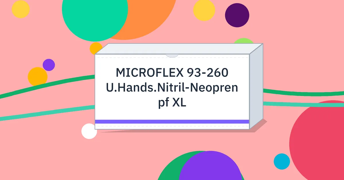 Symbolbild: Packung mit der Aufschrift MICROFLEX 93-260 U.Hands.Nitril-Neopren pf XL (PZN 18394815) – Verfügbarkeit und Bezug in Apotheken in Frankfurt am Main