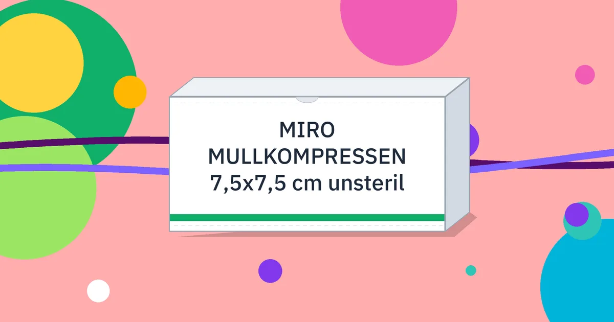 Symbolbild: Packung mit der Aufschrift MIRO MULLKOMPRESSEN 7,5x7,5 cm unsteril (PZN 01180530) – Verfügbarkeit und Bezug in Apotheken in Frankfurt am Main