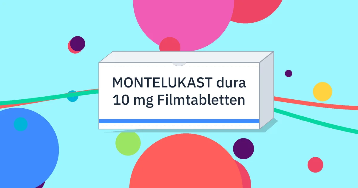 Symbolbild: Packung mit der Aufschrift MONTELUKAST dura 10 mg Filmtabletten (PZN 01842824) – Verfügbarkeit und Bezug in Apotheken in Frankfurt am Main