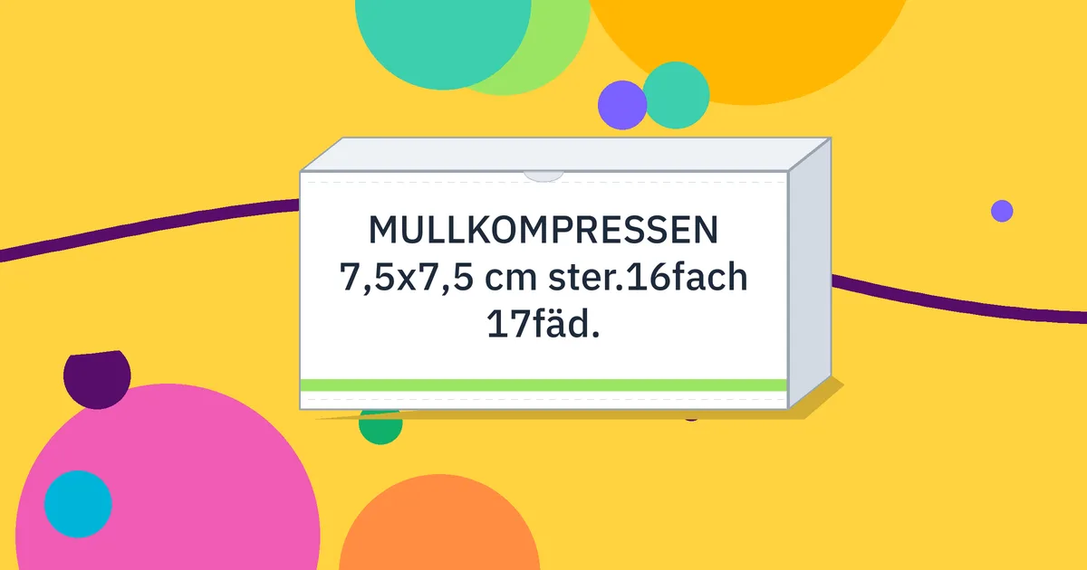 Symbolbild: Packung mit der Aufschrift MULLKOMPRESSEN 7,5x7,5 cm ster.16fach 17fäd. (PZN 06930993) – Verfügbarkeit und Bezug in Apotheken in Frankfurt am Main