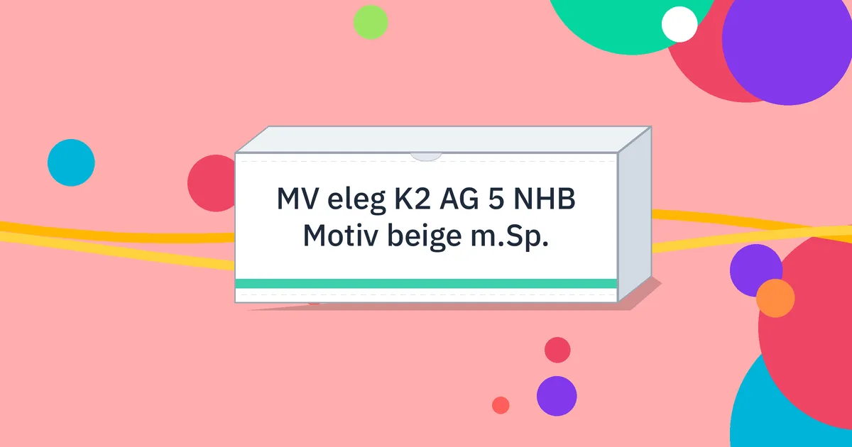 Symbolbild: Packung mit der Aufschrift MV eleg K2 AG 5 NHB Motiv beige m.Sp. (PZN 15722615) – Verfügbarkeit und Bezug in Apotheken in Frankfurt am Main