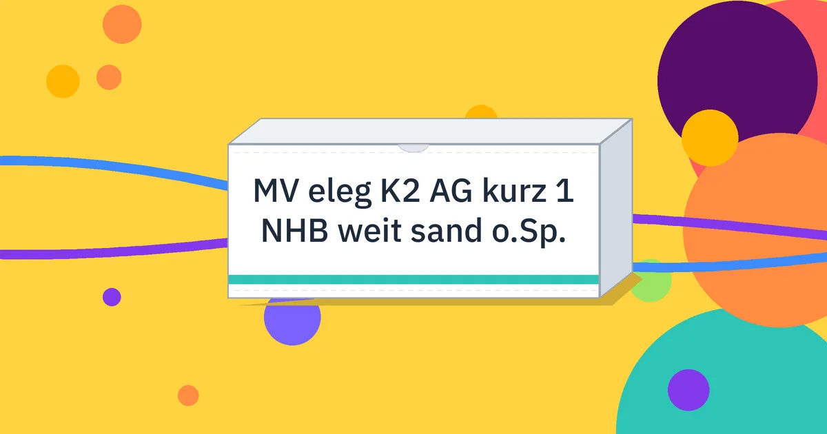 Symbolbild: Packung mit der Aufschrift MV eleg K2 AG kurz 1 NHB weit sand o.Sp. (PZN 18925141) – Verfügbarkeit und Bezug in Apotheken in Frankfurt am Main