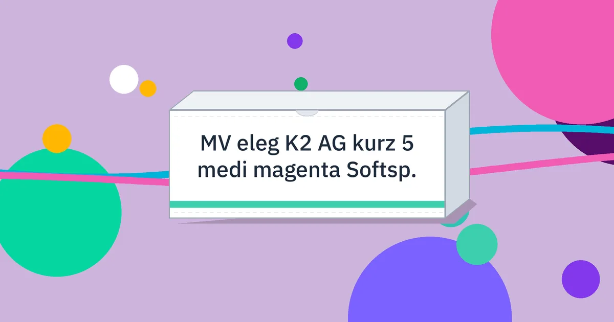 Symbolbild: Packung mit der Aufschrift MV eleg K2 AG kurz 5 medi magenta Softsp. (PZN 14638120) – Verfügbarkeit und Bezug in Apotheken in Frankfurt am Main