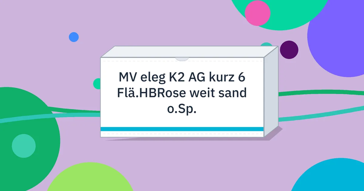 Symbolbild: Packung mit der Aufschrift MV eleg K2 AG kurz 6 Flä.HBRose weit sand o.Sp. (PZN 18926235) – Verfügbarkeit und Bezug in Apotheken in Frankfurt am Main