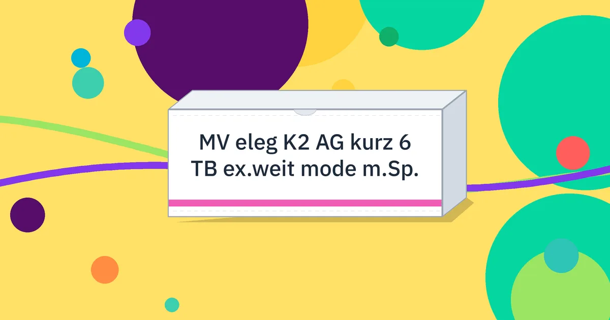 Symbolbild: Packung mit der Aufschrift MV eleg K2 AG kurz 6 TB ex.weit mode m.Sp. (PZN 09880250) – Verfügbarkeit und Bezug in Apotheken in Frankfurt am Main