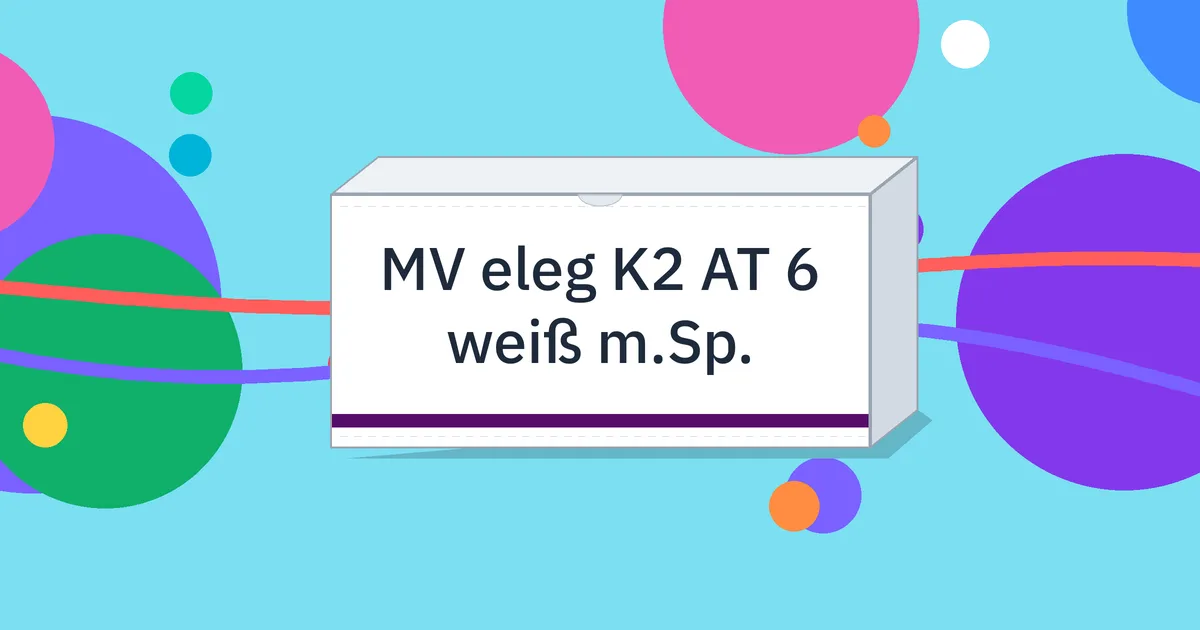 Symbolbild: Packung mit der Aufschrift MV eleg K2 AT 6 weiß m.Sp. (PZN 00312047) – Verfügbarkeit und Bezug in Apotheken in Frankfurt am Main