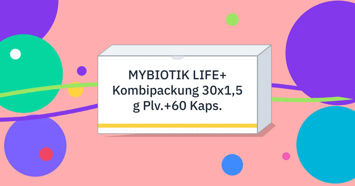 Symbolbild: Packung mit der Aufschrift MYBIOTIK LIFE+ Kombipackung 30x1,5 g Plv.+60 Kaps. (PZN 16537481) – Verfügbarkeit und Bezug in Apotheken in Frankfurt am Main